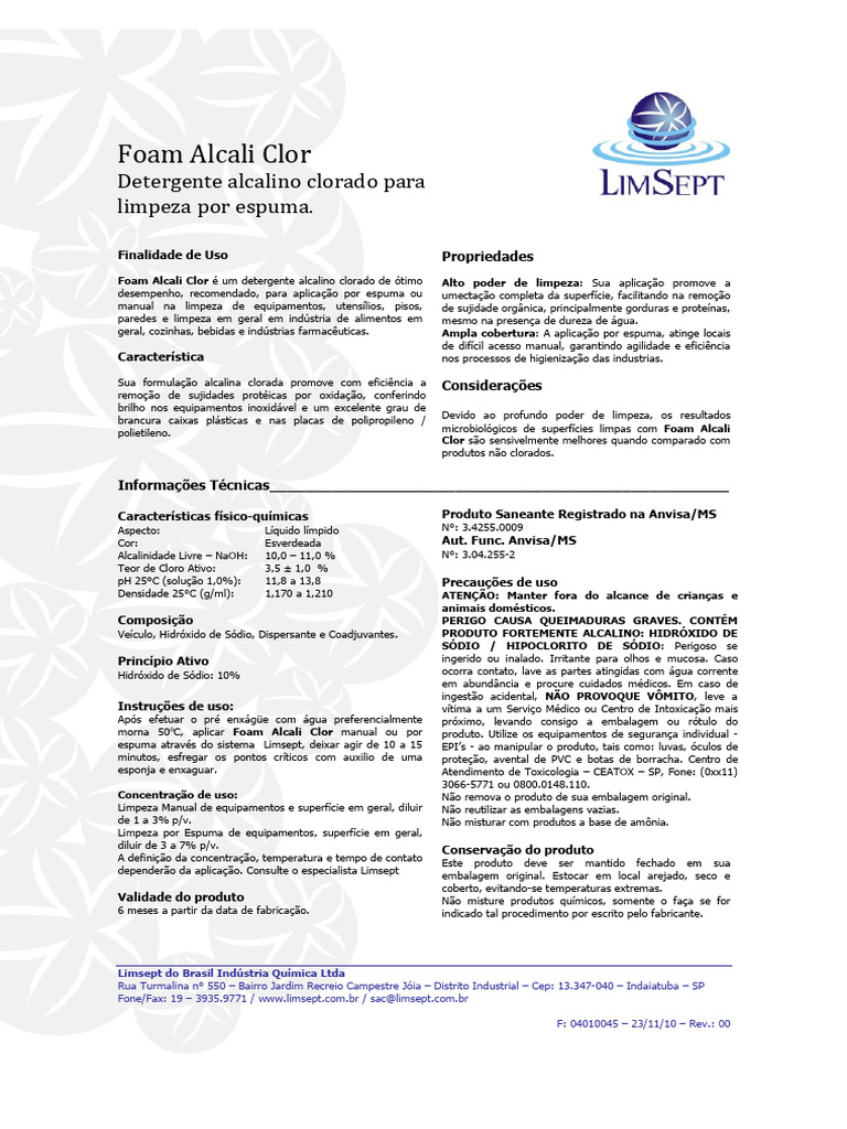 FT 04010045 - Foam Alcali Clor | PDF | Hidróxido de sódio | Substancias químicas