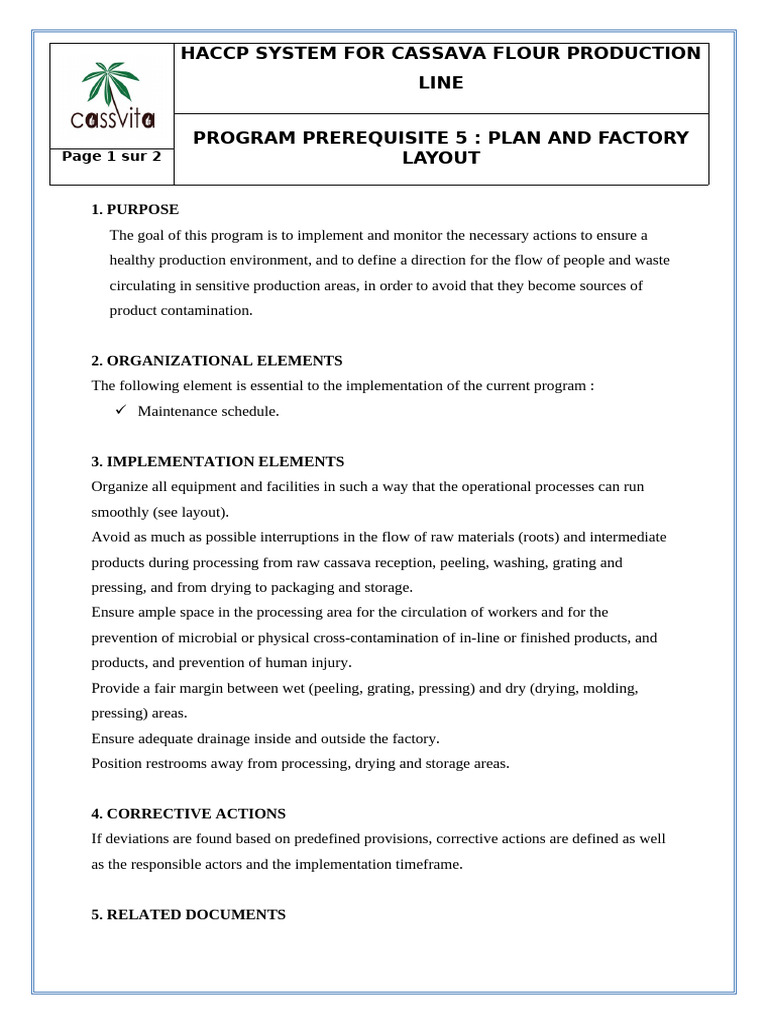 HACCP Plan for Cassava Flour Layout | PDF