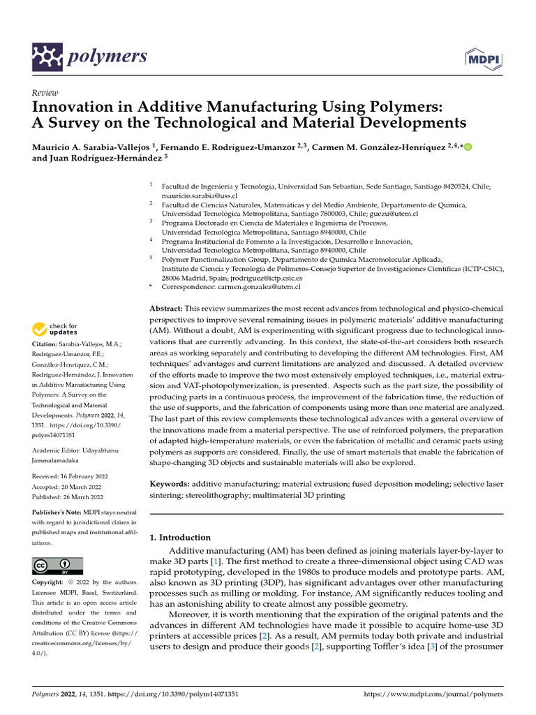 Innovation in Additive Manufacturing Using Polymers A Survey On The Technological and Material ...