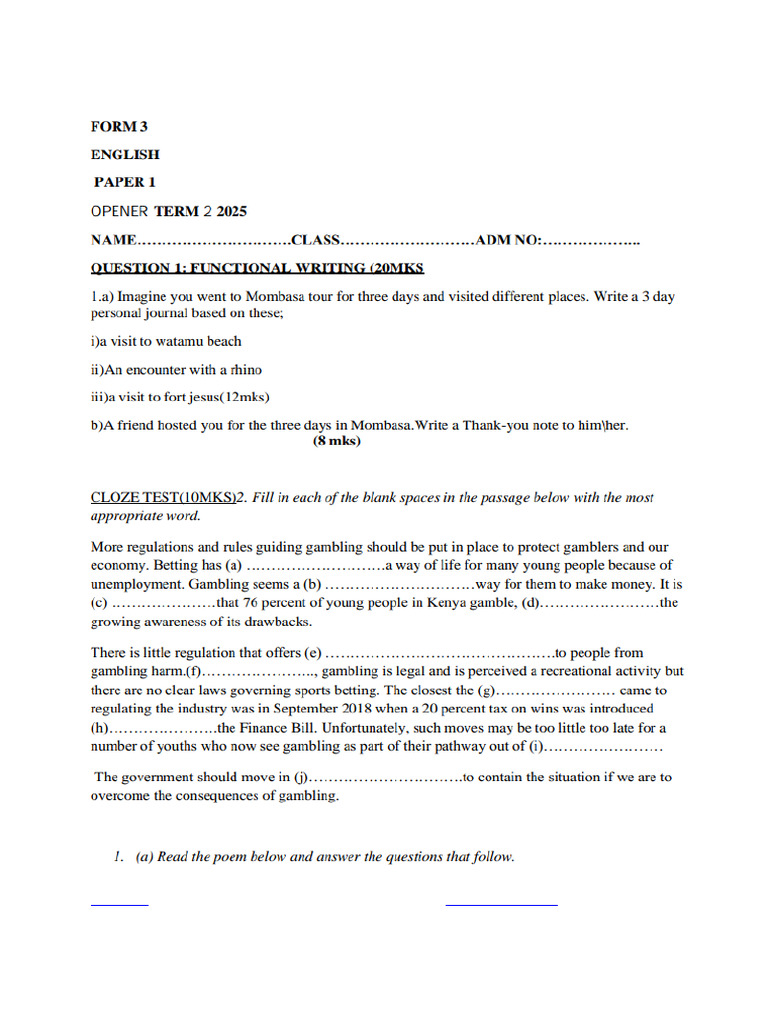 English f3 Pp1 Qs | PDF