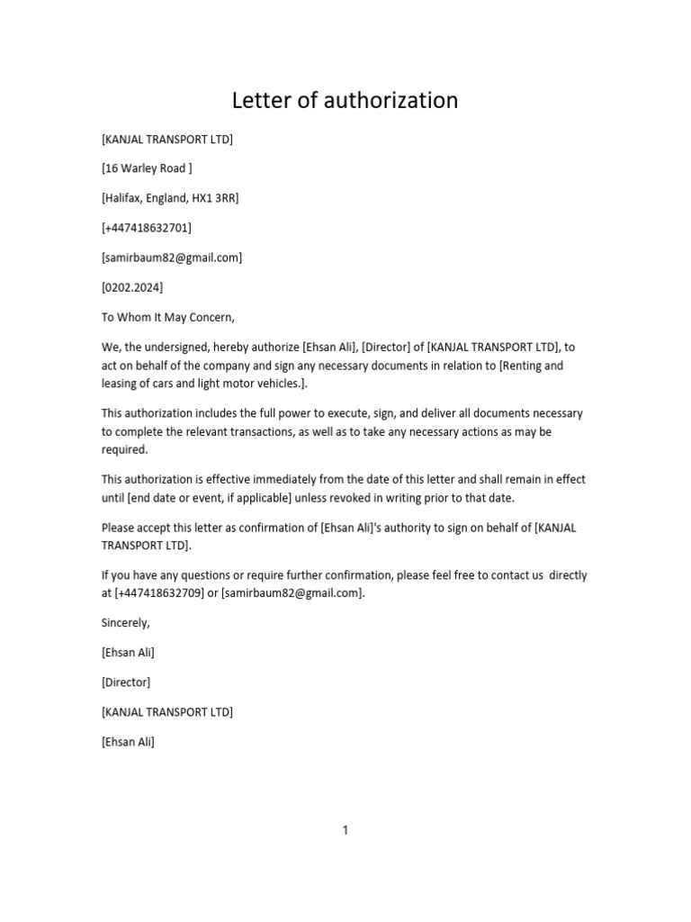 Letter of Authorization | PDF