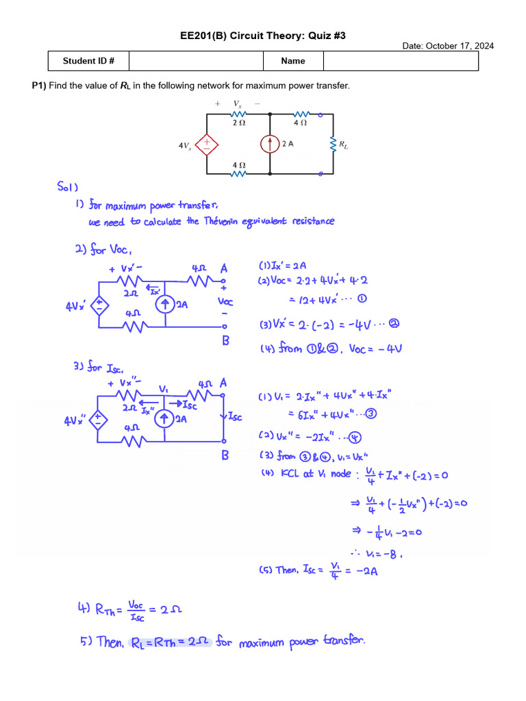 Circuit Theory Quiz: Maximum Power Transfer | PDF | Electrical ...