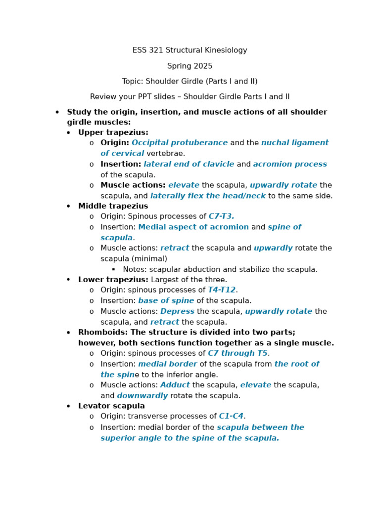 ESS 321 Structural Kinesiology (Shoulder Girdle) | PDF | Anatomical ...