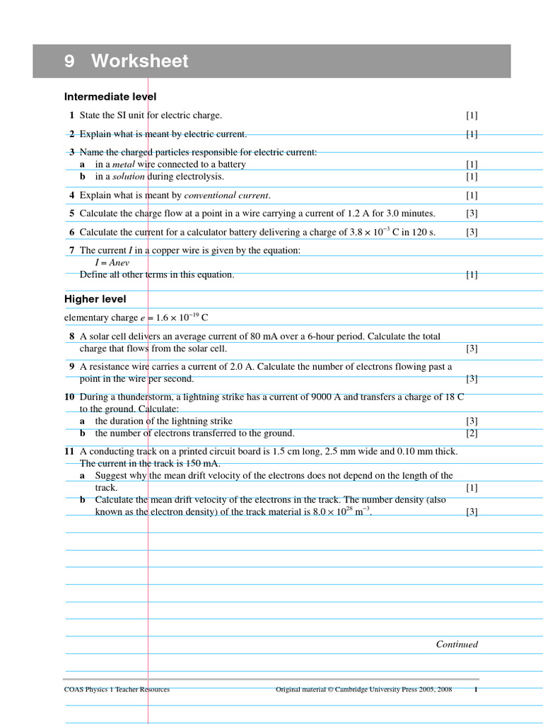 Worksheet Questions (Shehan) | PDF | Electric Current | Electron