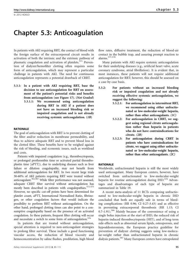 Anticoagulatio in AKI-RRT KDIGO 2012 Guidelines | PDF | Coagulation ...