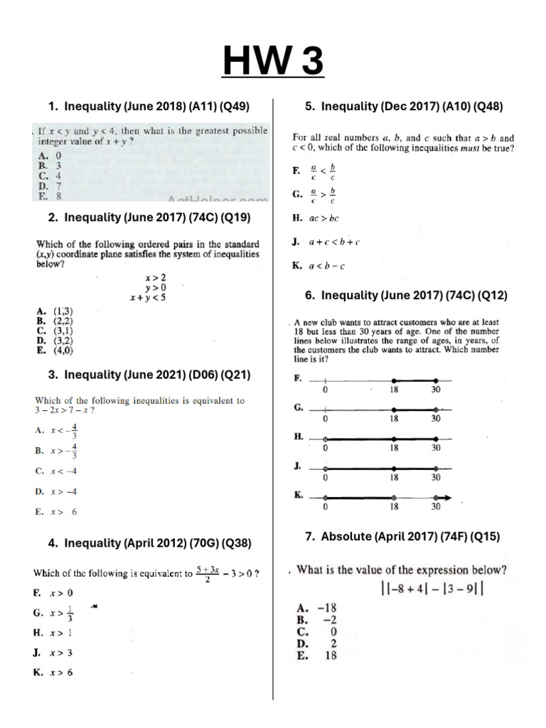 Inequality and Function Exam Questions | PDF