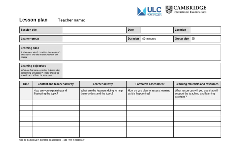 ULC Lesson Plan Template - en | PDF