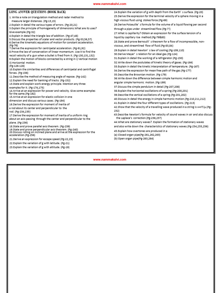 11TH Physics Important Questions | PDF | Viscosity | Fluid Dynamics