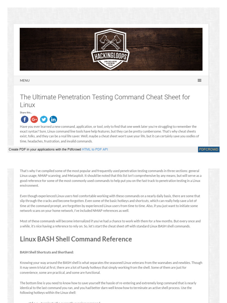 The Ultimate Penetration Testing Command Cheat Sheet for Linux | PDF ...