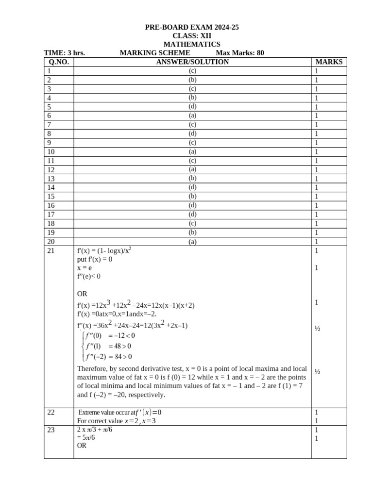 MARKING SCHEME (( CLASS - XII MATHS)3 ) | PDF
