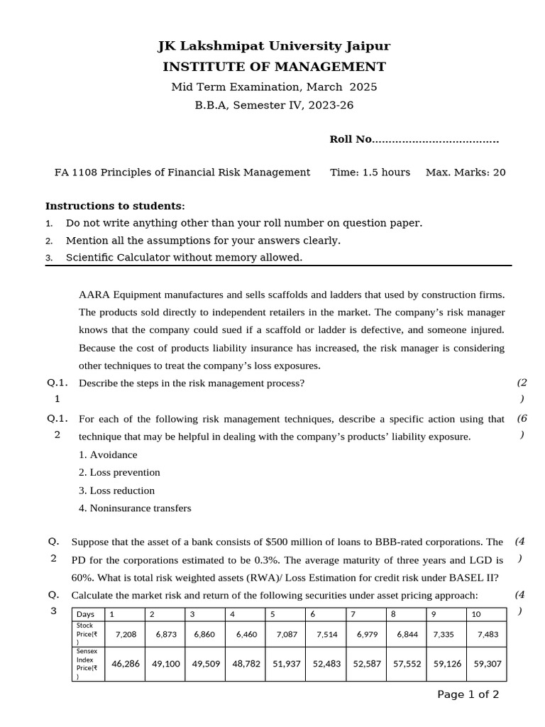Mid Term Question Paper - FRM BBA II | PDF | Bonds (Finance) | Market ...