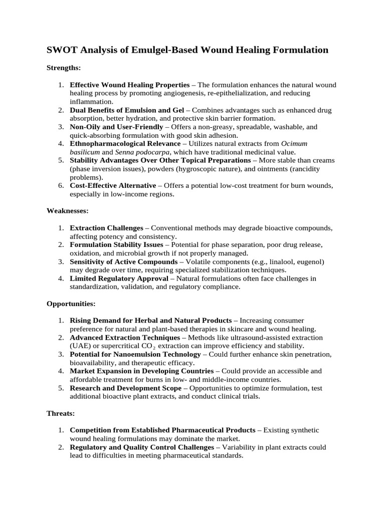 SWOT Analysis of Emulgel | PDF | Pharmaceutical Formulation | Topical ...