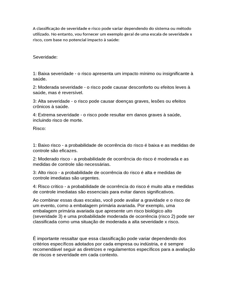 Escala de Severidade e Risco à Saúde | PDF