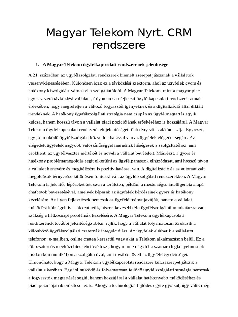 Magyar Telekom Nyrt CRM | PDF