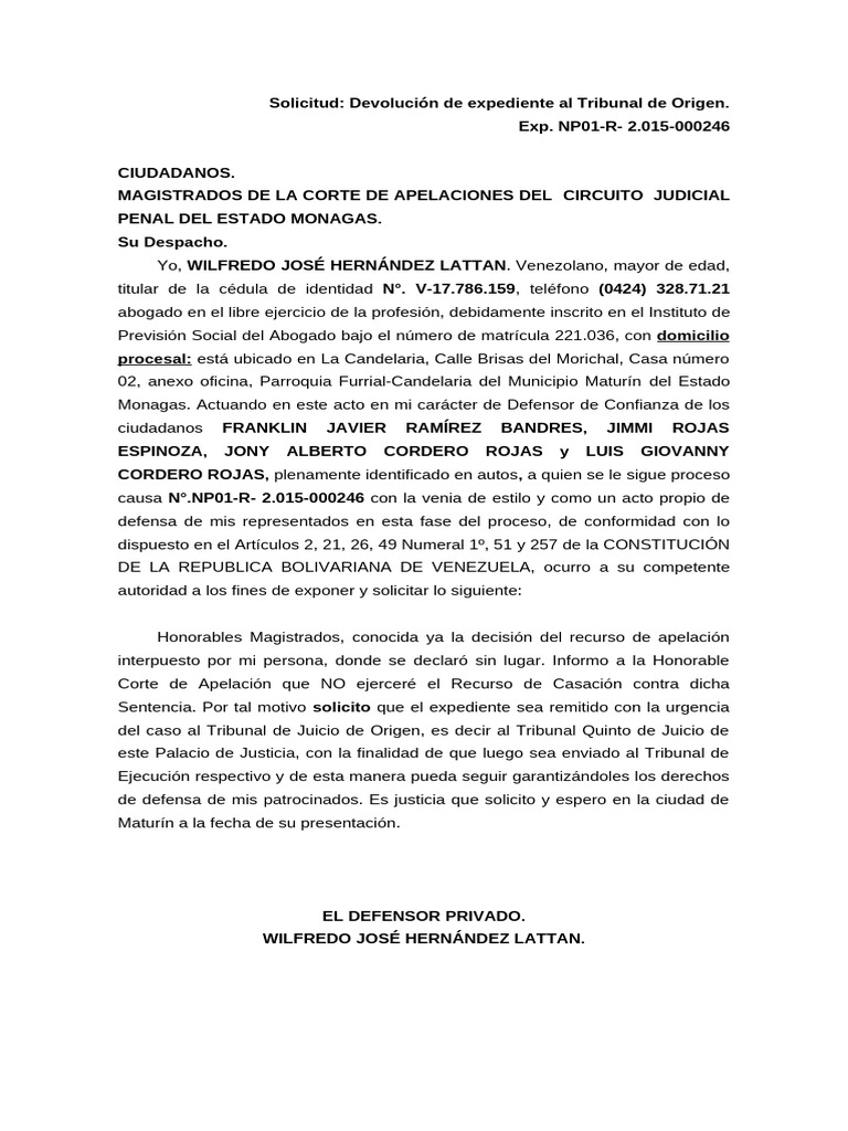 ESCRITO DEVOLUCIÓN DE EXPEDIENTE | PDF