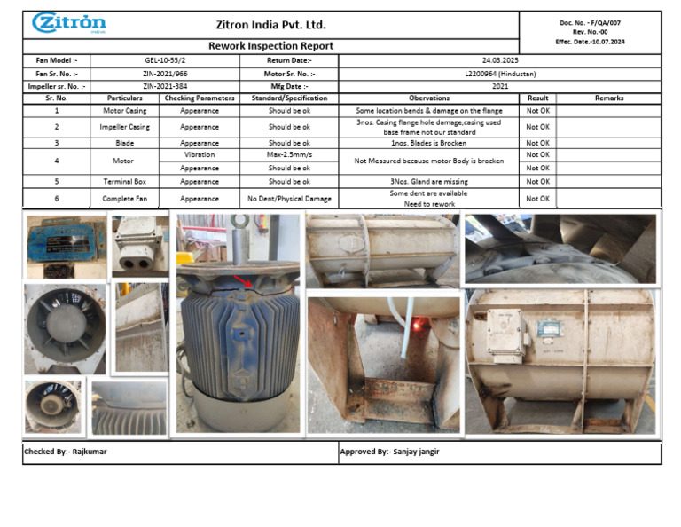 Fan Inspection Report Summary | PDF