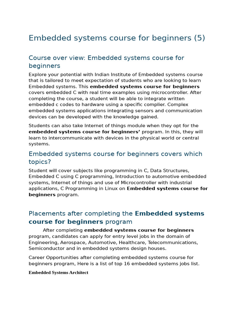 Embedded Systems Course For Beginners | PDF | Embedded System ...