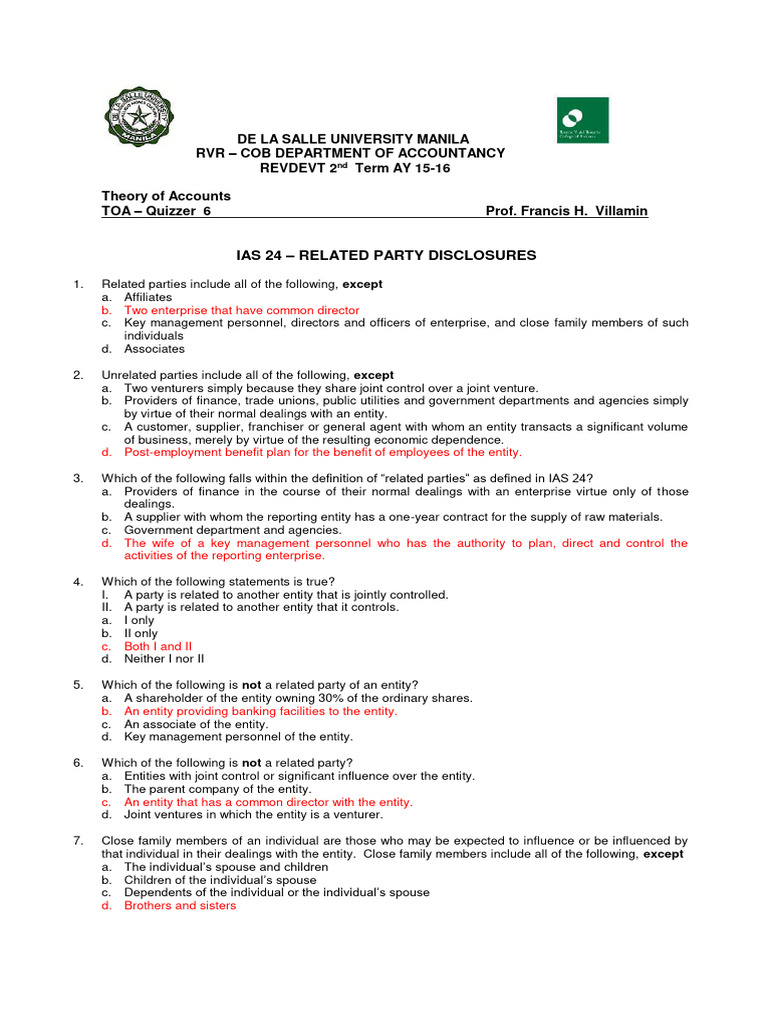 Pas 24 Related Party Disclosures | PDF | Subsidiary | Prices