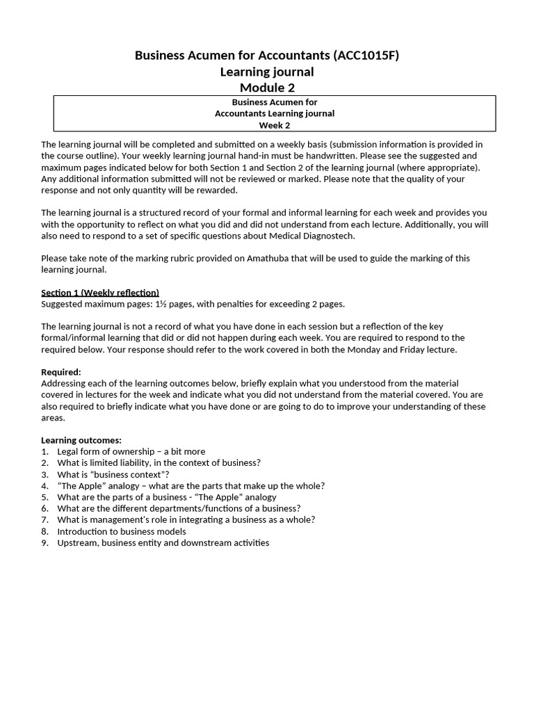 Business Acumen For Accountants Learning Journal Week 2 | PDF ...