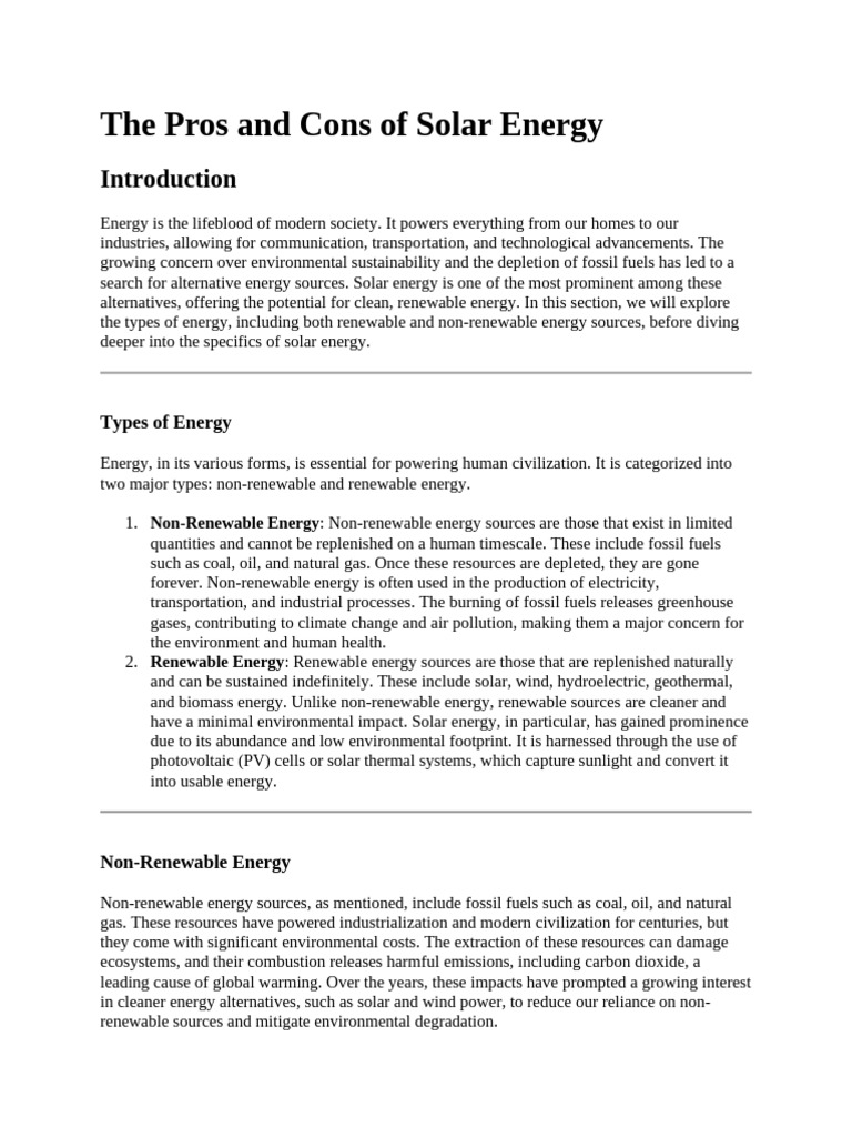 Pros and Cons of Solar Energy Explained | PDF | Solar Power | Renewable ...