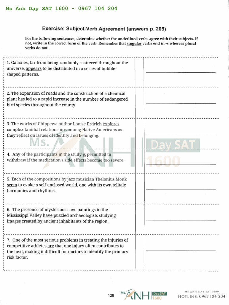 Subject-Verb Agreement Exercise | PDF | Linguistics