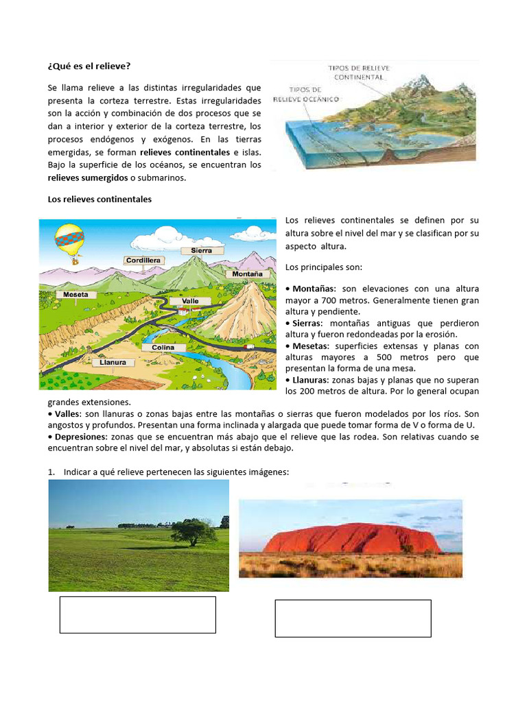 Tipos de relieve terrestre y oceánico | PDF | Terreno | Montañas
