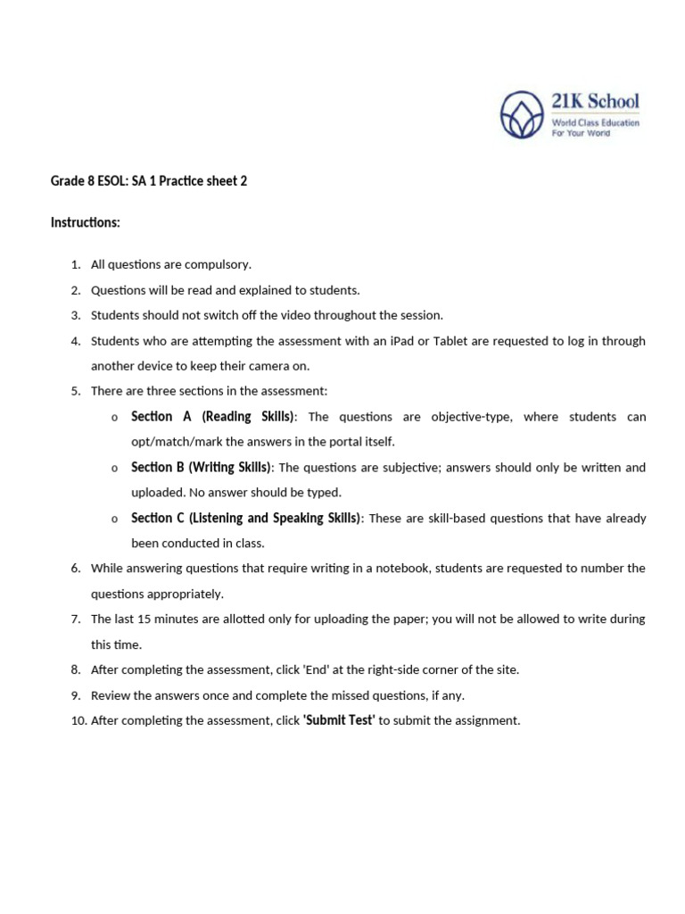 Grade 8 ESOL Assessment Practice Sheet | PDF | Apollo 11 | Natural ...