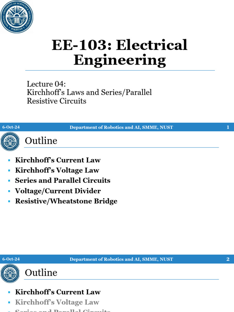 EE - Lec 04 - Kirchhoff's Laws and SeriesParallel Resistive Circuits | PDF | Series And Parallel ...