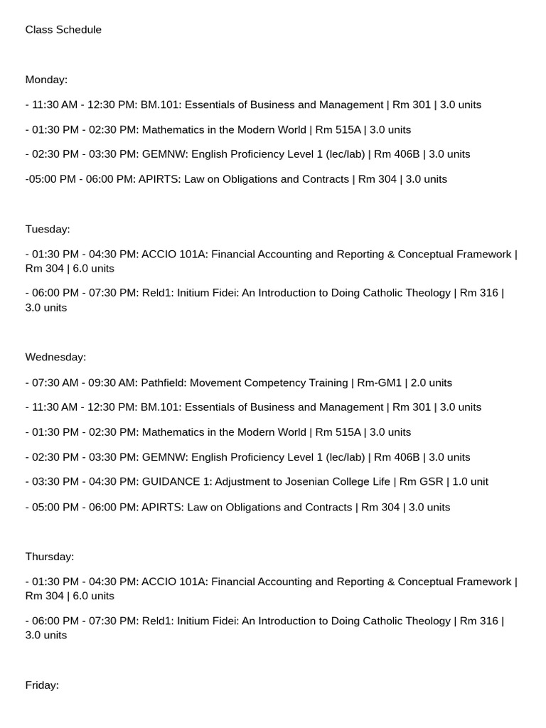Here's A More Copyable Version of The Schedule | PDF