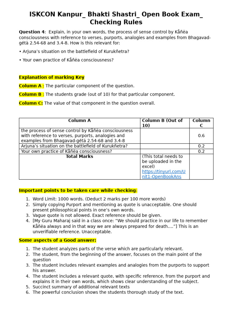 ISKCON Kanpur - Bhakti Shastri - Open Book Checking Rules | PDF | Snake ...