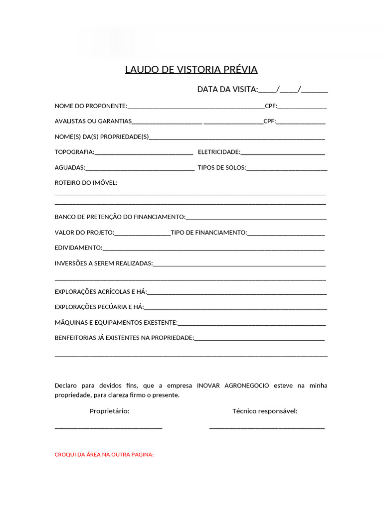 Laudo de Vistoria Prévia Agrícola | PDF