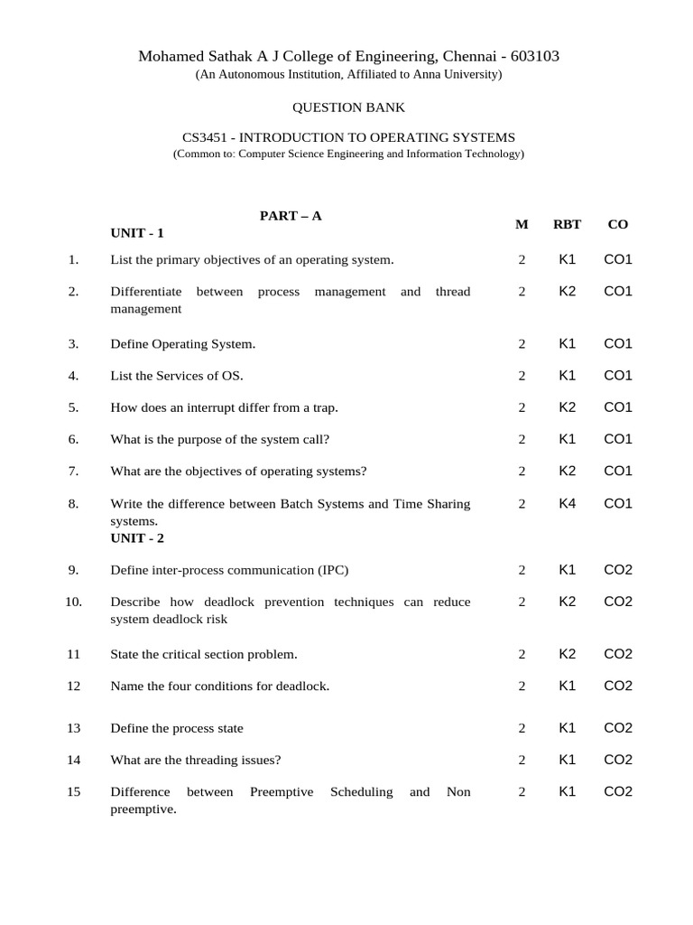 CS3451 - INTRODUCTION TO OPERATING SYSTEMS | PDF | Operating System | Scheduling (Computing)