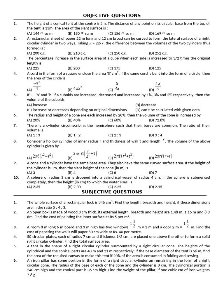 9th Cbse Practice Worksheet 6.12.24 Mensuration and Circles | PDF | Sphere | Area