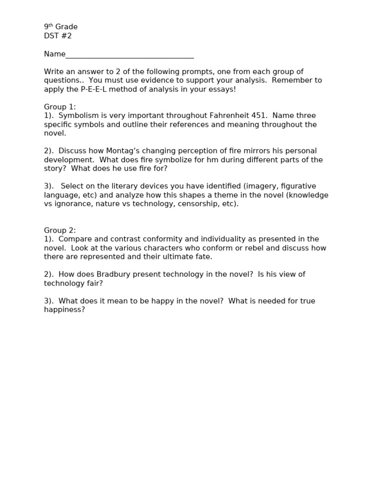 9th Grade English DST #2 | PDF