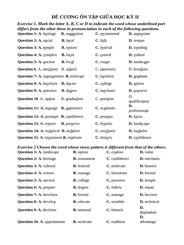 De Cuong On Tap Giua HK2 | PDF | Cultural Heritage | Adolescence