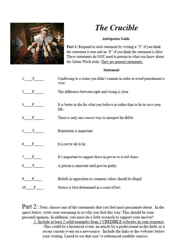 Crucible Anticipation Guide | PDF | Justice | Crime & Violence