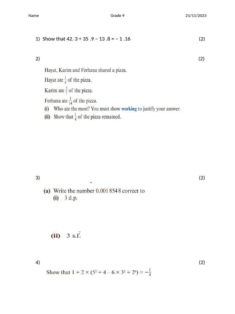 Grade 9 Math Problem Solutions | PDF