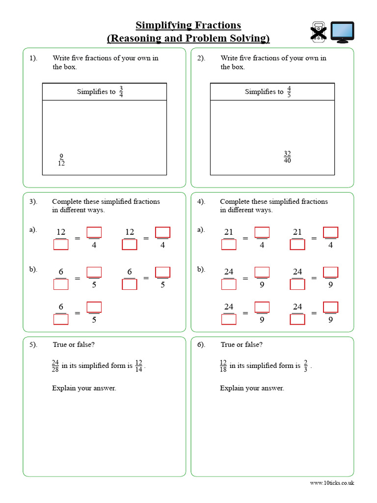 Simplifying Fractions Worksheets | PDF | Mathematics | Logic
