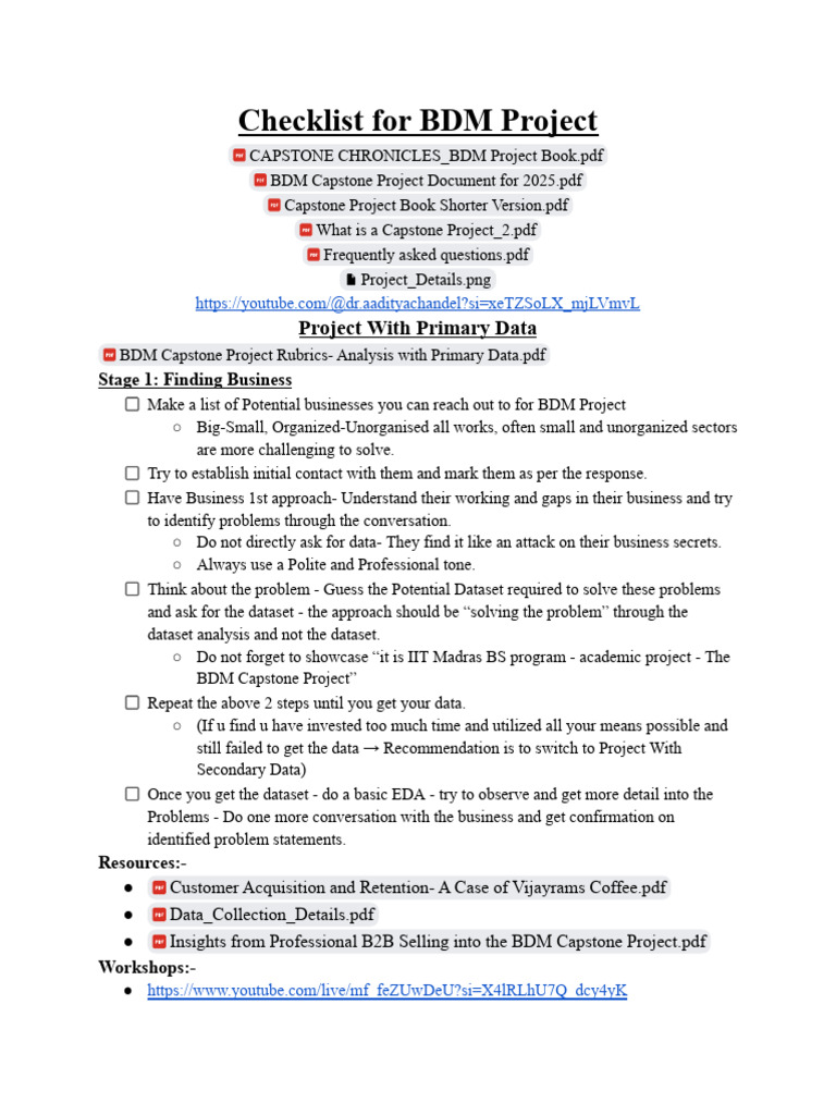 Checklist For BDM Project | PDF | Data | Statistics