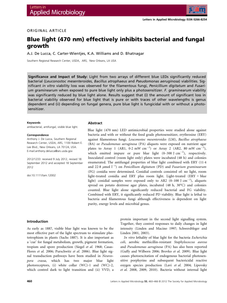 Blue Light Antimicrobial Effects on Bacteria | PDF | Bacteria | Fungus