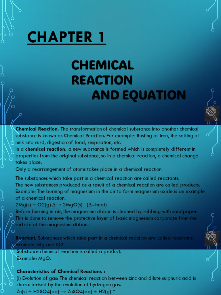 Chapter 1 Science (Chemical Reaction and Equation) (Class 11th) | PDF ...