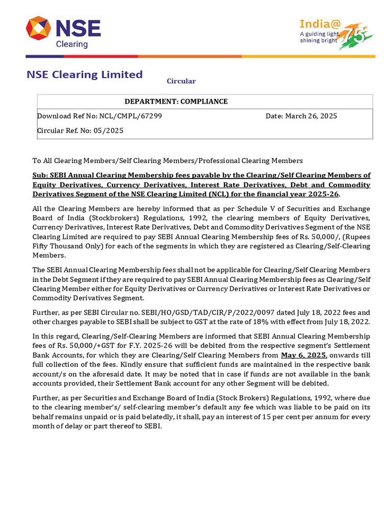 SEBI Membership Fees for 2025-26 | PDF | Derivative (Finance) | Banks