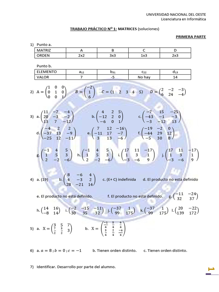 TP1 - MATRICES (Soluciones) (1) (2) | PDF | Teoría de la matriz