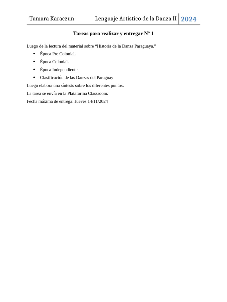 Karaczun Tamara Tarea 1 Leng Art de La Danza LL Editable | PDF | Bailes ...