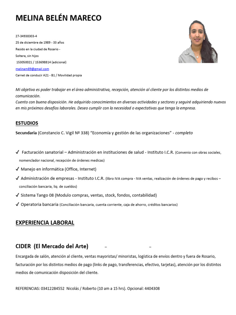 Melina Mareco CV | PDF | Economias