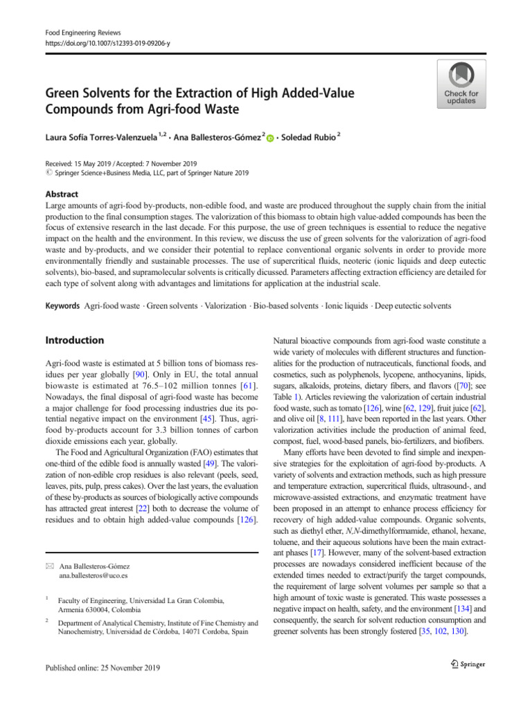 Green Solvents For The Extraction of High Added-Value | PDF ...