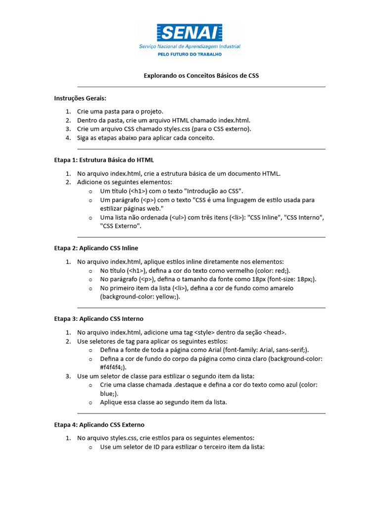13 - Atividade CSS Inline, Interno e Externo | PDF | Html | Hipertexto