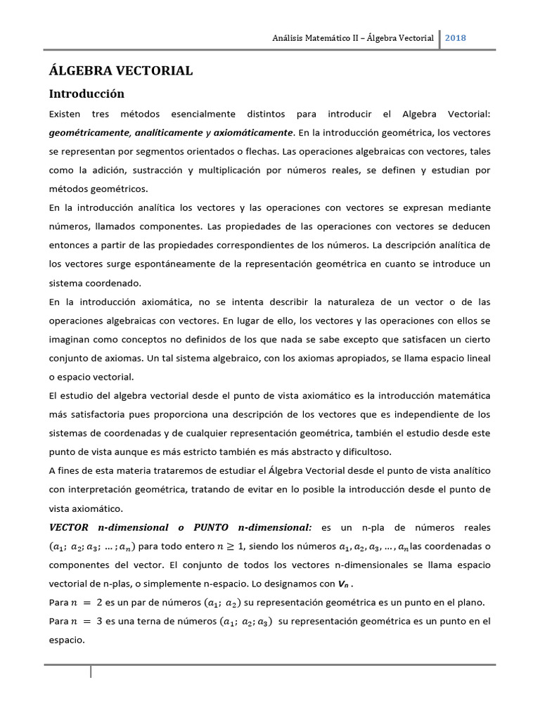 Algebra Vectorial 2018 | PDF | Vector Euclidiano | Espacio vectorial