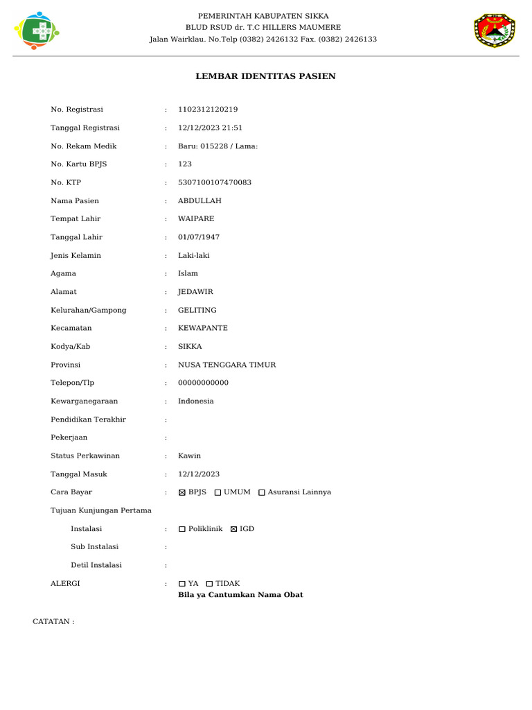 Identitas Pasien BPJS di RSUD Sikka | PDF