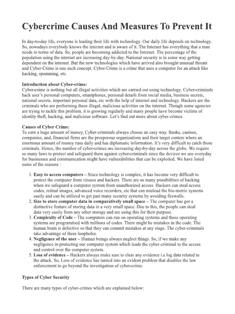 Reasons of Cyber Crime | PDF